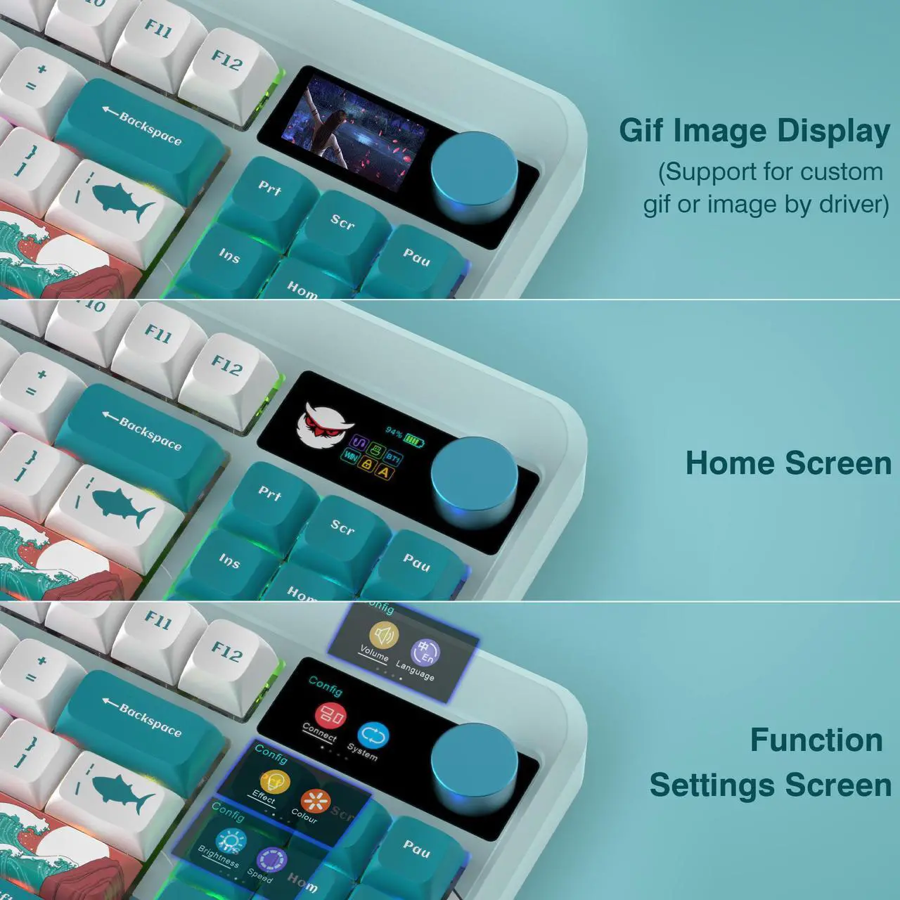 XVX Retro Gaming Keyboard with Color OLED Display&Knob, M87 Pro ...