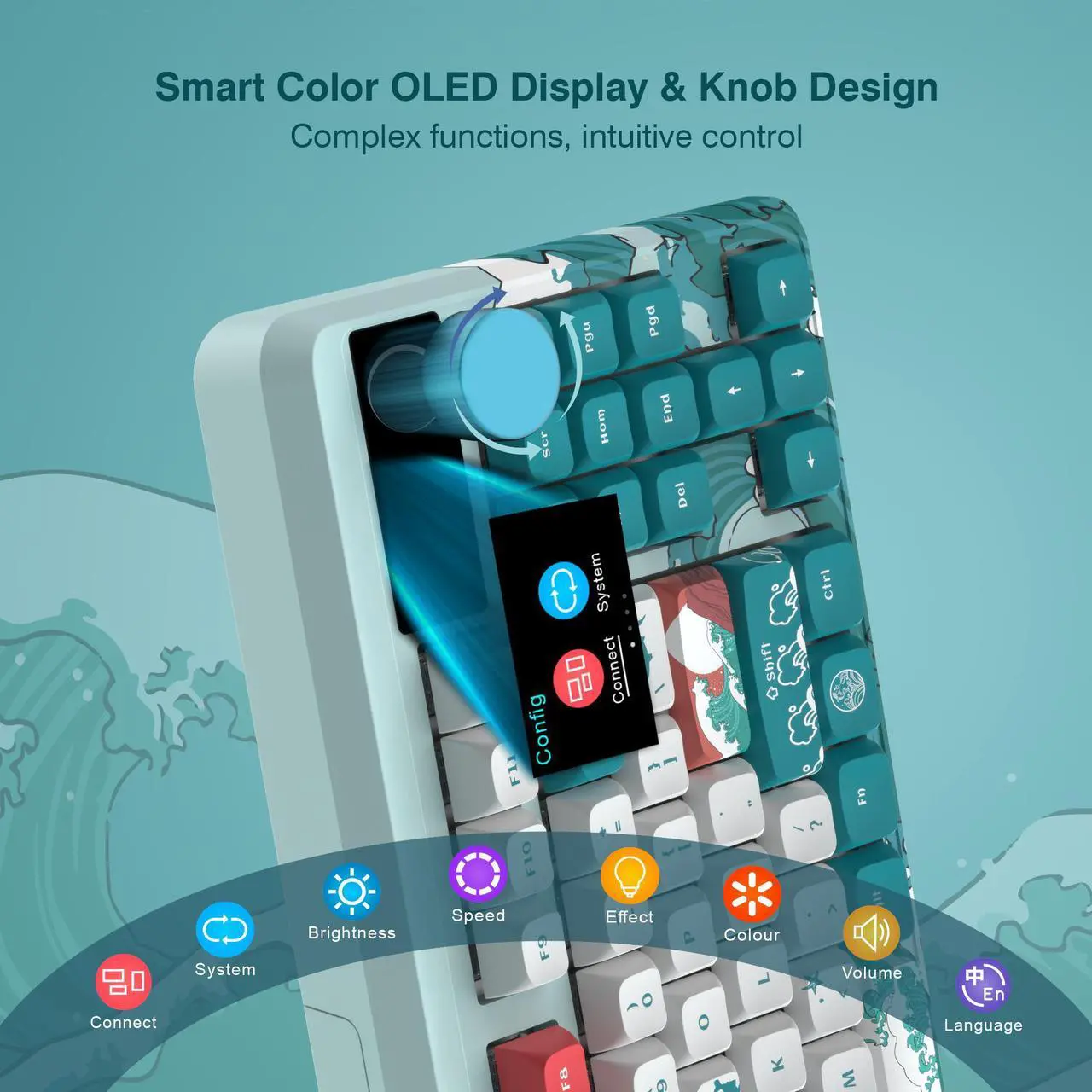 XVX Retro Gaming Keyboard with Color OLED Display&Knob, M87 Pro ...