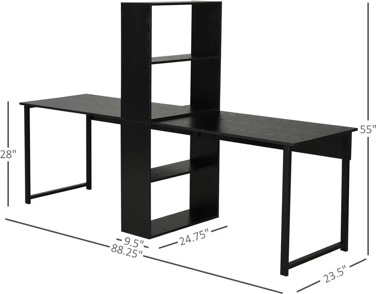 HOMCOM 88" Extra Long 2-Person Computer Desk with Storage Shelves Combo ...