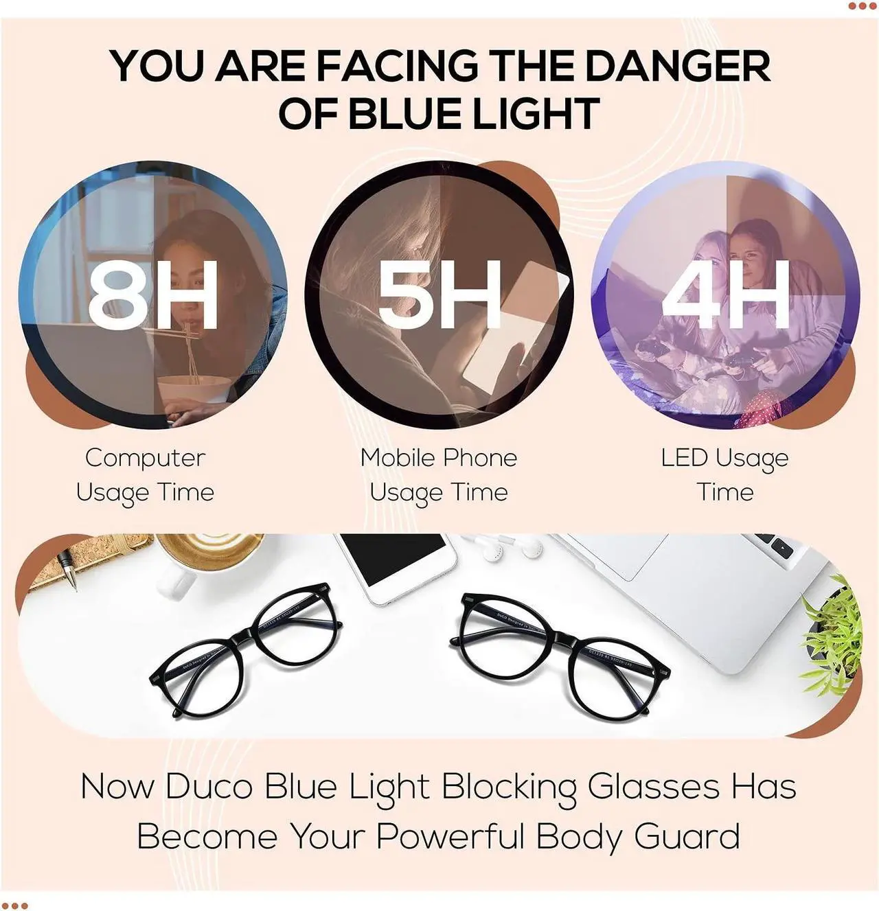 DUCO Blue Light Glasses for Women Men Computer Gaming Glasses for Teens ...