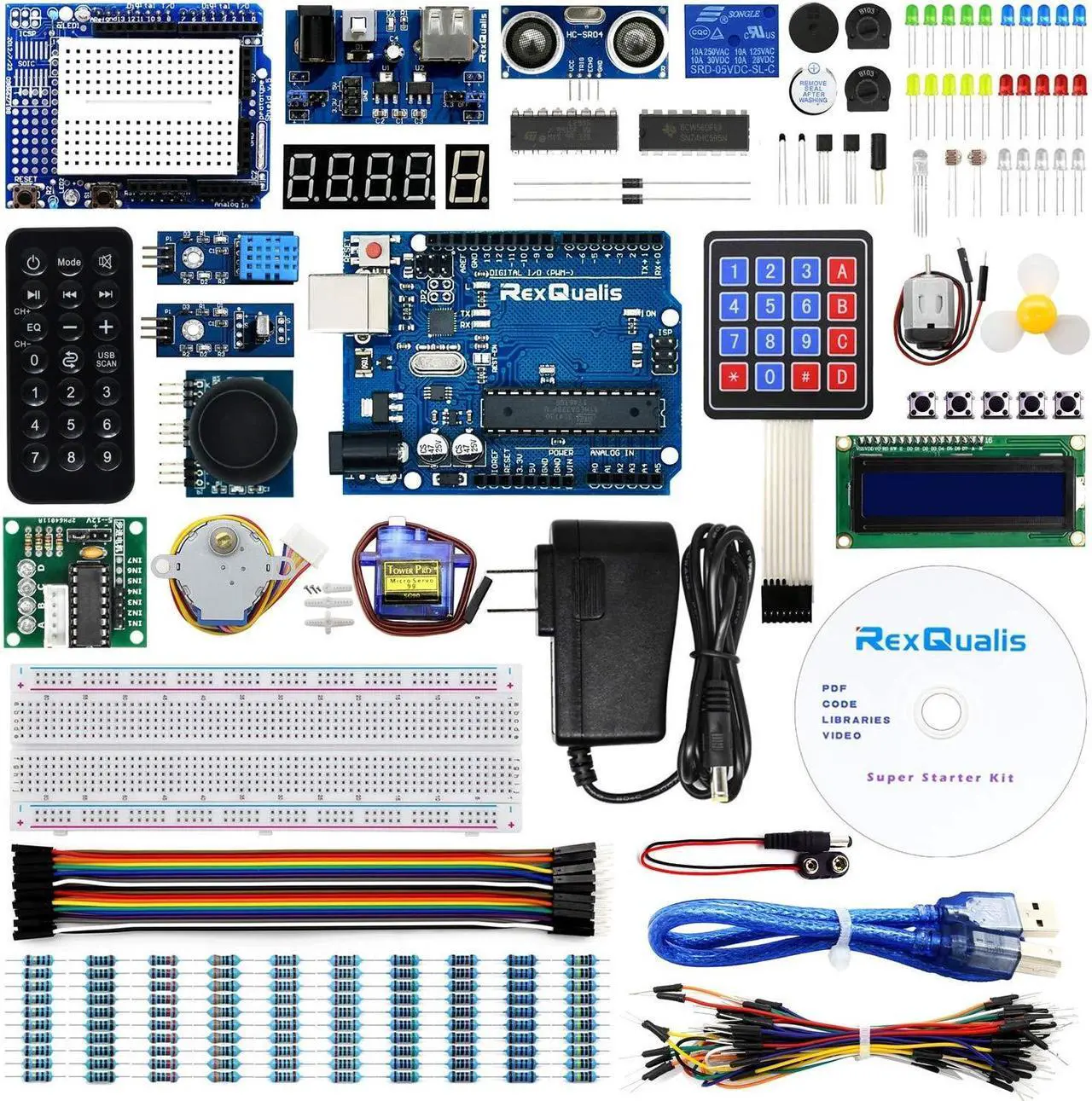 REXQualis Super Starter Kit Based on Arduino UNO R3 with Tutorial and Controller Board ...