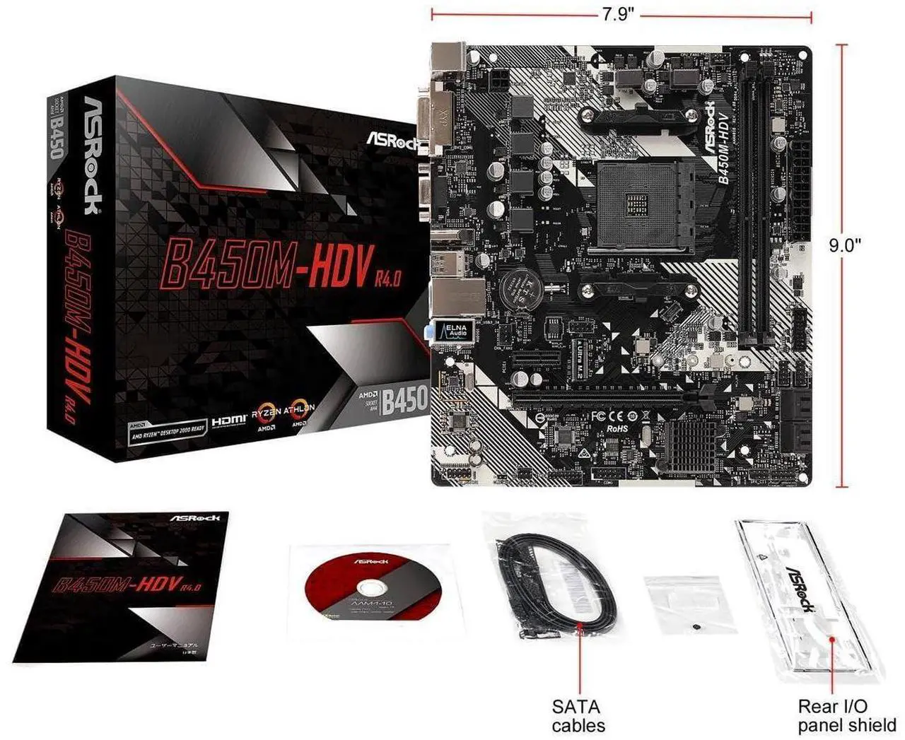 ASRock AMD B450M-HDV R4.0 AM4 Socket Ryzen DDR4 Motherboard with ASRock ...