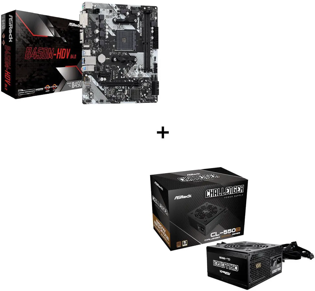 ASRock AMD B450M-HDV R4.0 AM4 Socket Ryzen DDR4 Motherboard with ASRock ...