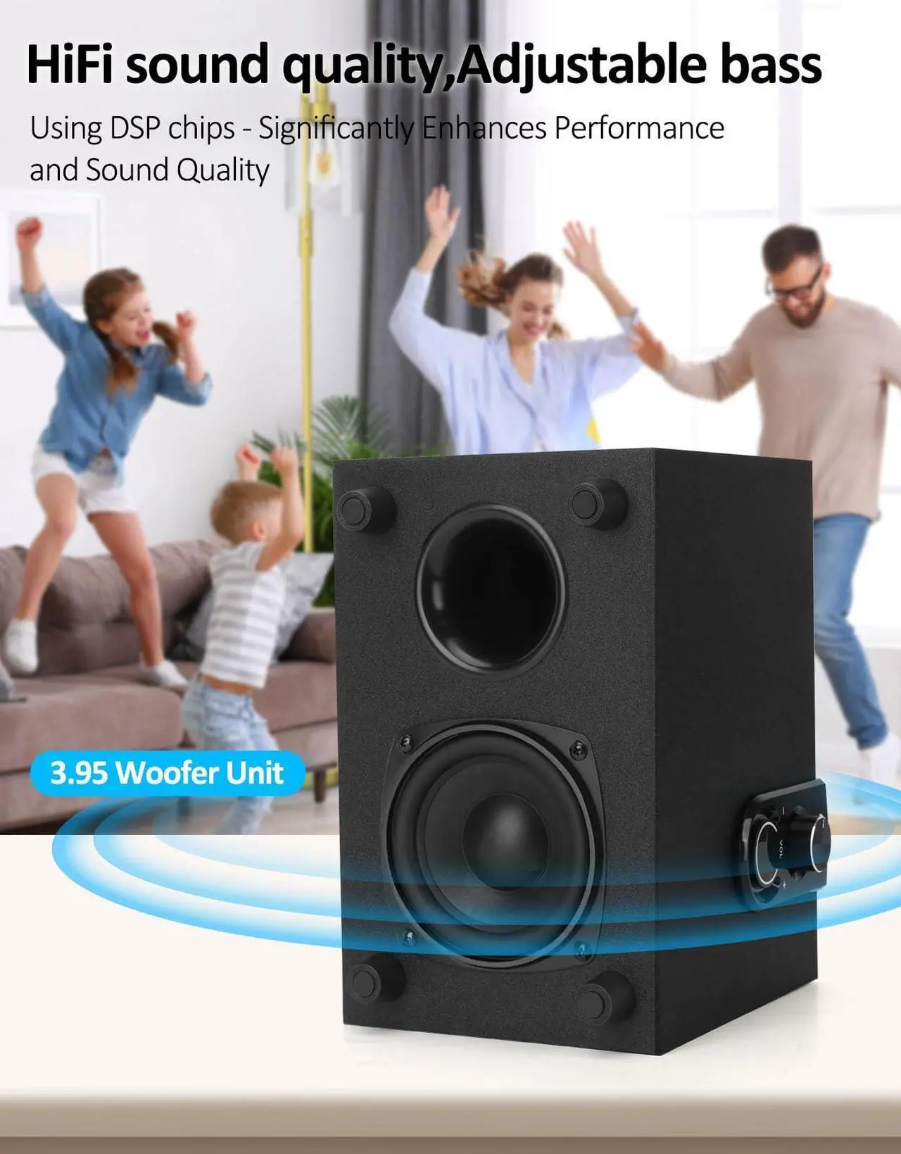 40W AC Powered Computer Speakers with Subwoofer, 2.1 Wooden PC Speaker ...