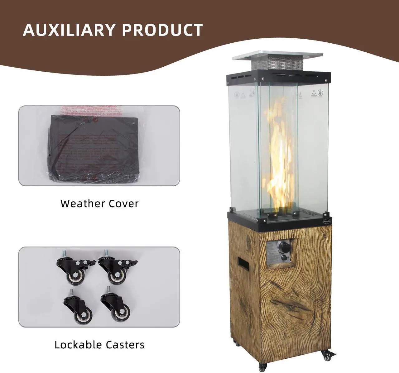 Faux Woodgrain Texture Outdoor Gas Fire Heater With Tempered Glass ...