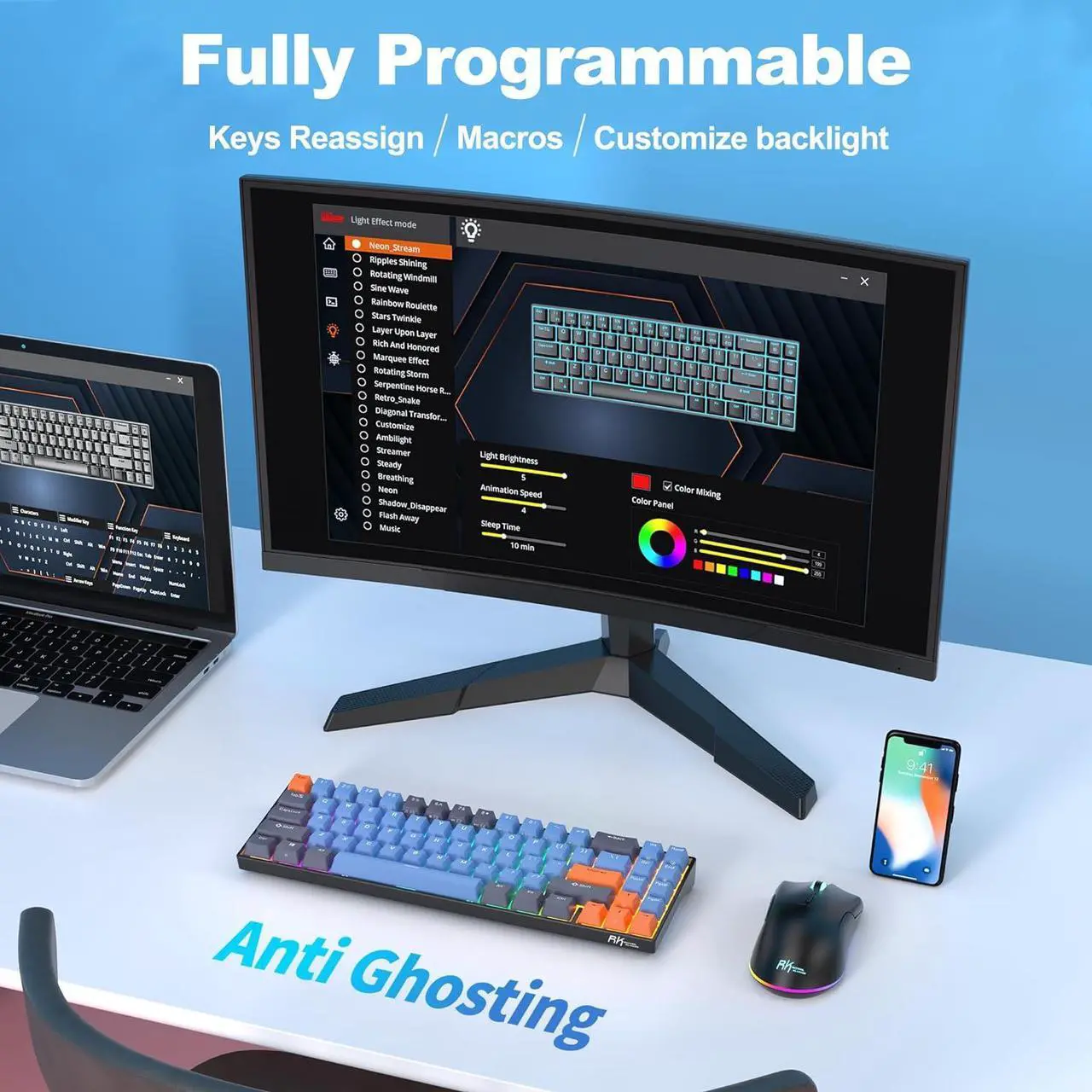 RK ROYAL KLUDGE RK71 Mechanical Gaming Keyboard - 71 Keys Wireless Hot ...