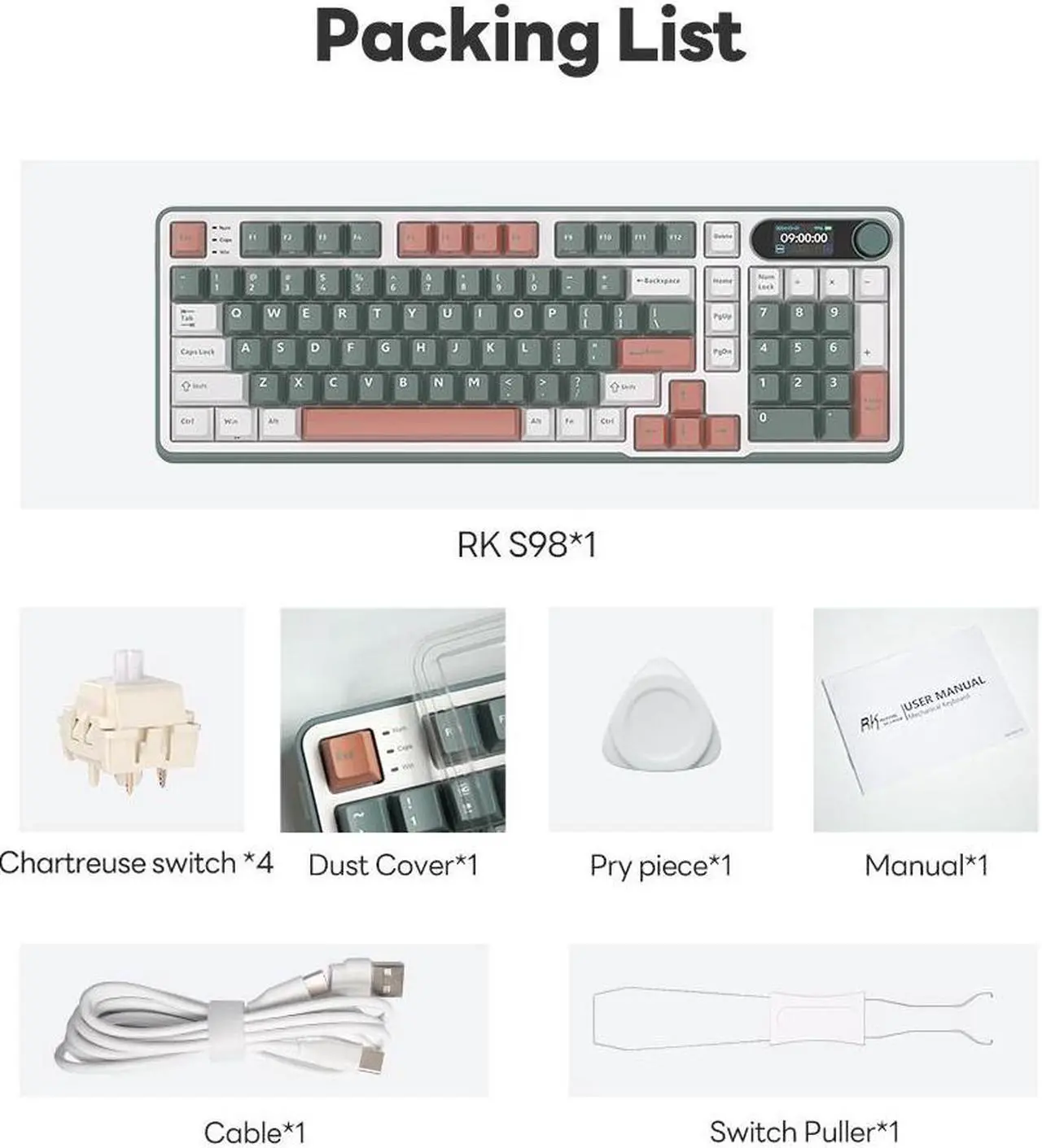 RK ROYAL KLUDGE RKS98 Mechanical Keyboard w/Smart Display & Knob, Top ...