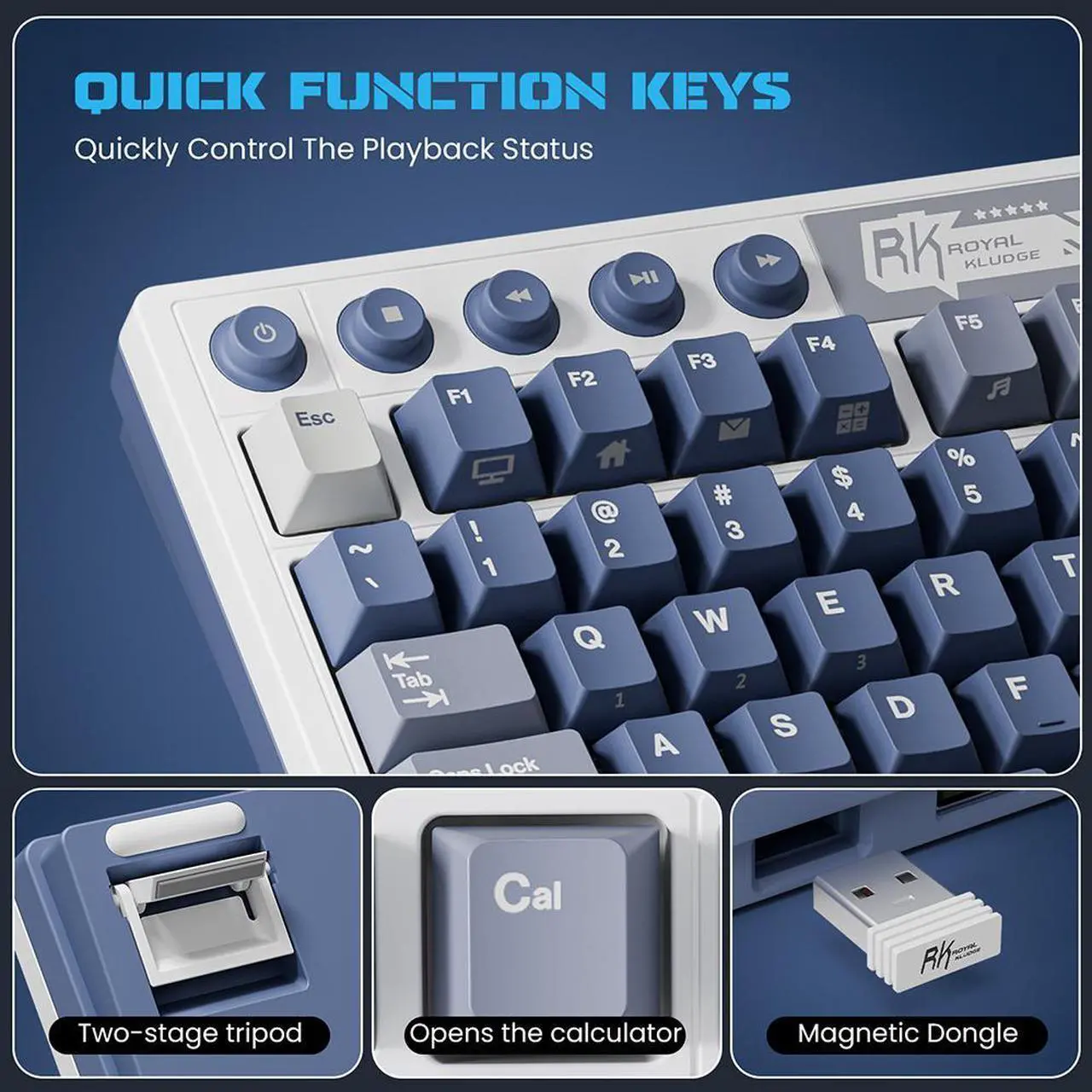 RK ROYAL KLUDGE M87 Wireless Gaming Keyboard, 2.4Ghz/Bluetooth/USB-C ...