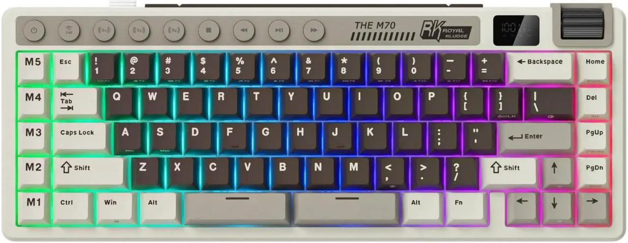 RK ROYAL KLUDGE M70 Mocha Grey 73 Key Tri-Mode Wireless With TFT Screen ...