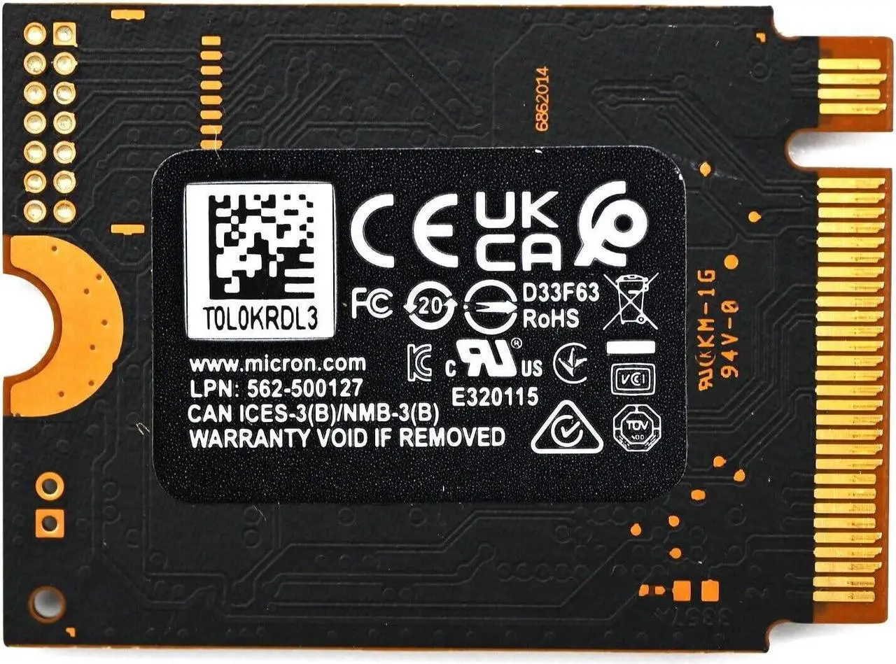 Micron 512GB 2400 M.2 2230 NVMe PCIe 4.0x4 SSD MTFDKBA512QFM-1BD1AABYYR ...