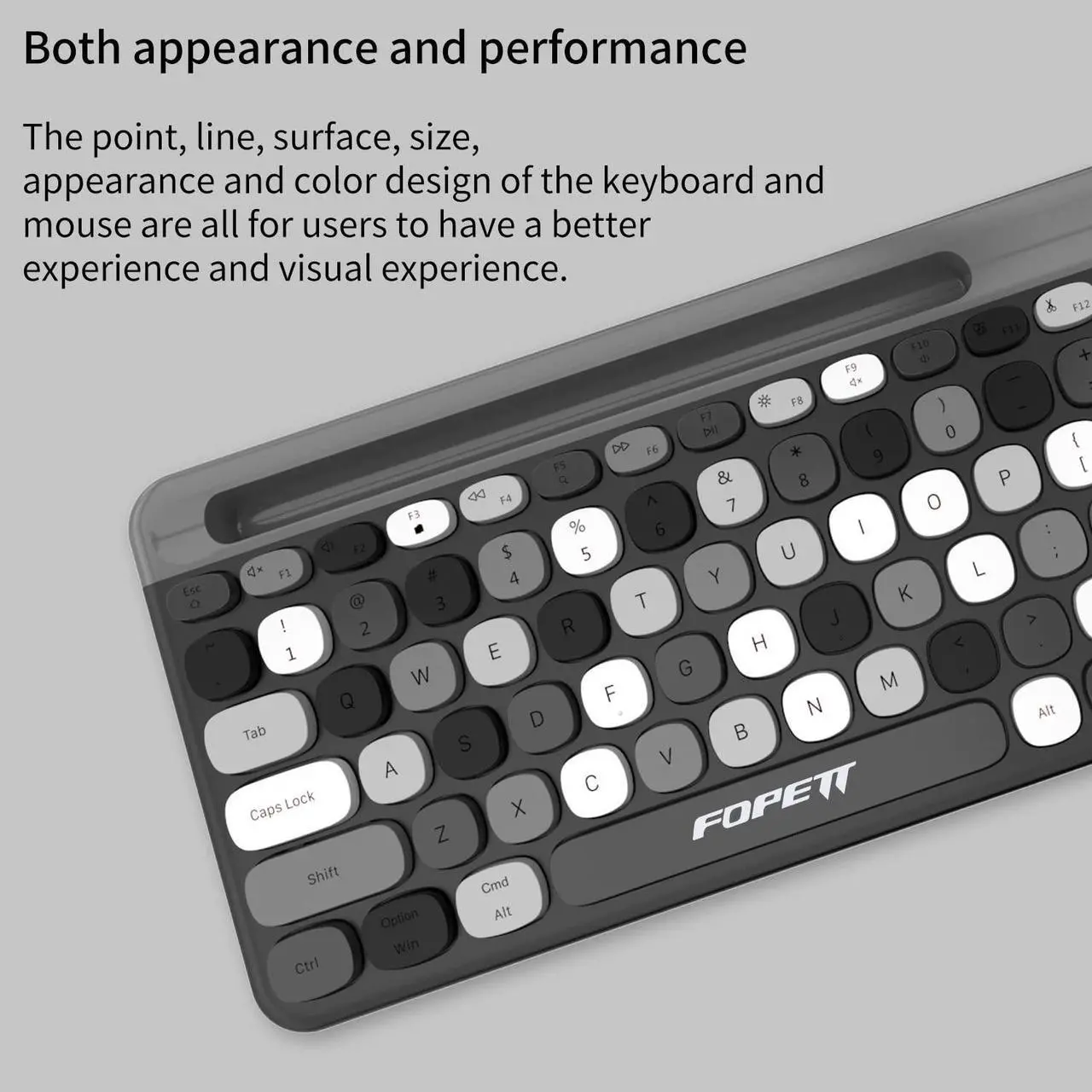 FOPETT 2.4GHz Wireless Keyboard and Mouse Set with Phone Holder ...