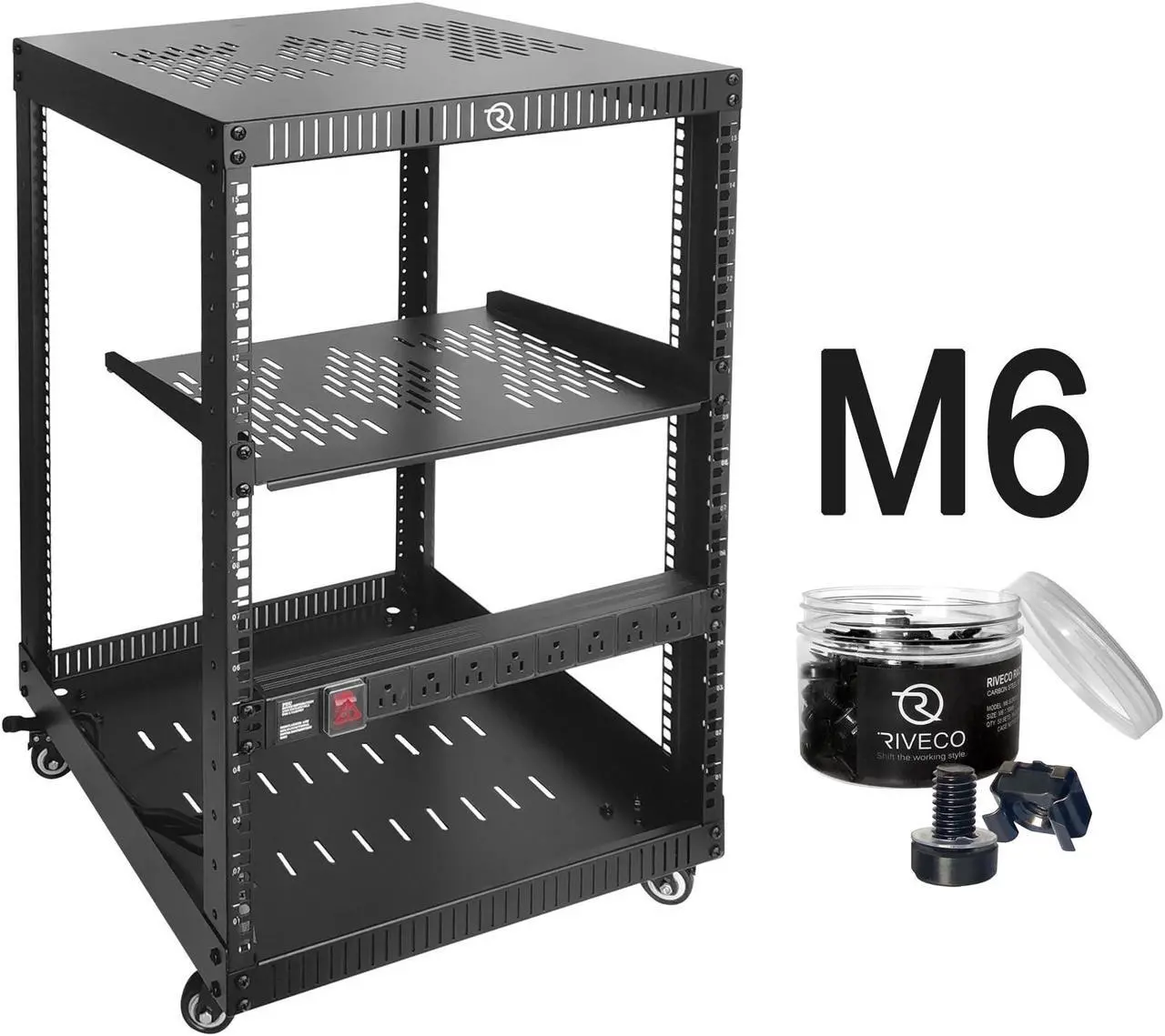 RIVECO 15U Network Rack with Top Cover 4 Post Floor Rack on Wheels for ...