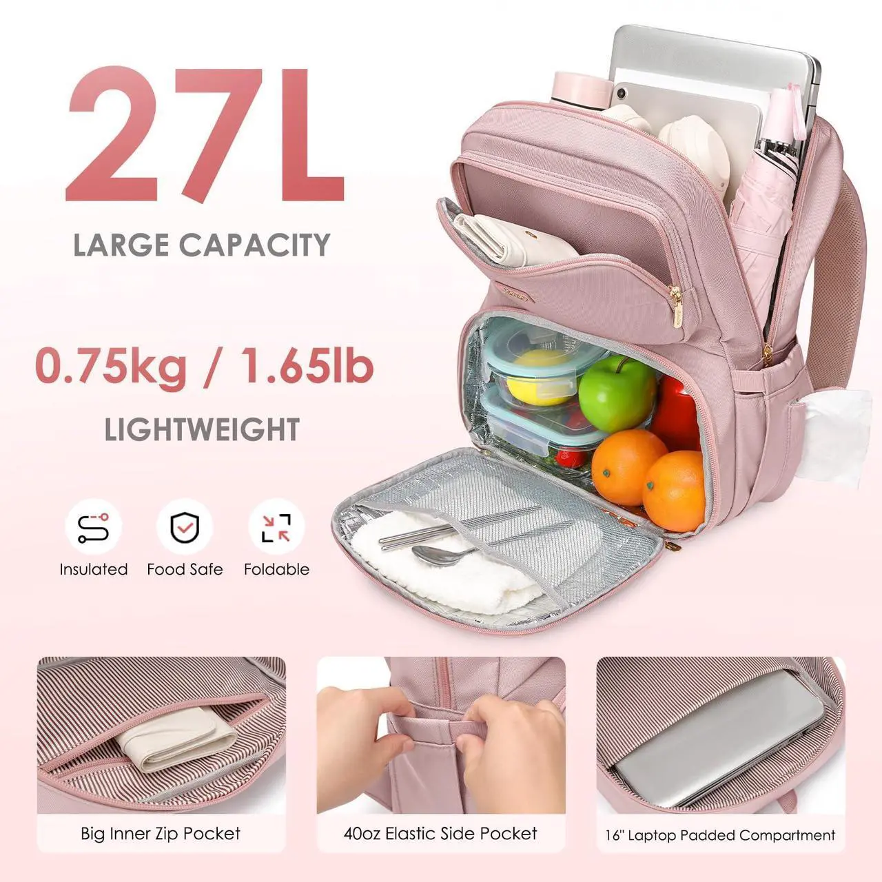 LABOMO Lunch Backpack for Women Work: Men 16 Inch Laptop Backpack with ...