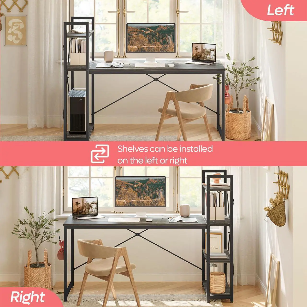 Bestier 63 Inch Computer Desk with Storage Shelves, Modern Bookshelf ...