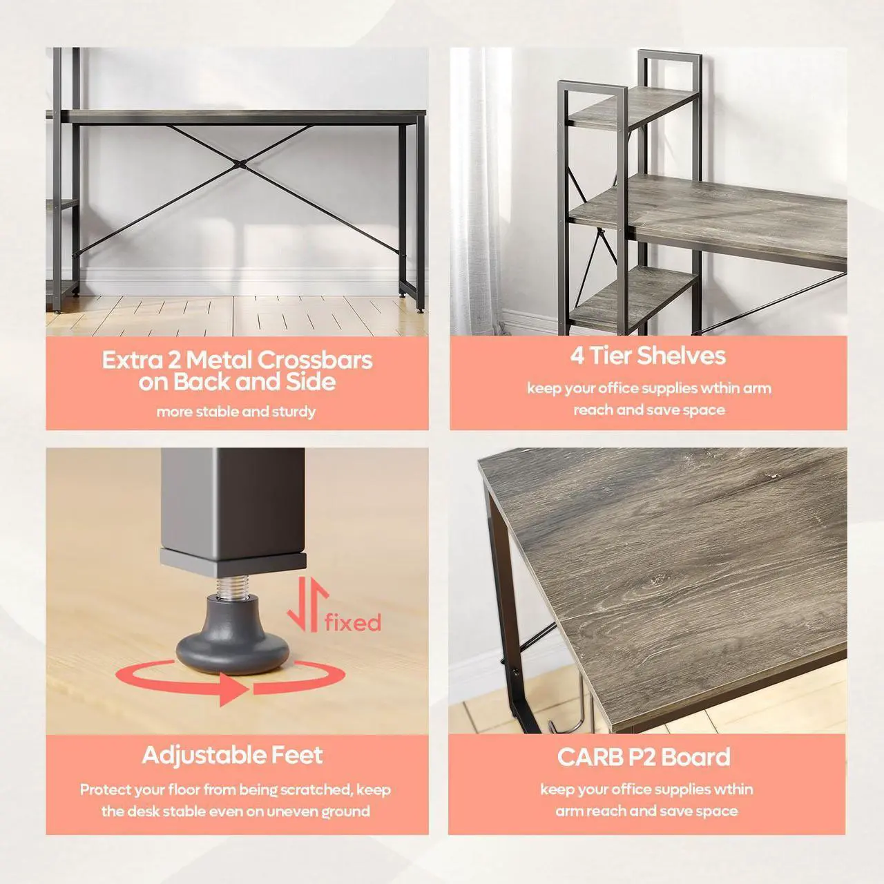 Bestier 63 Inch Computer Desk with Storage Shelves, Modern Bookshelf ...