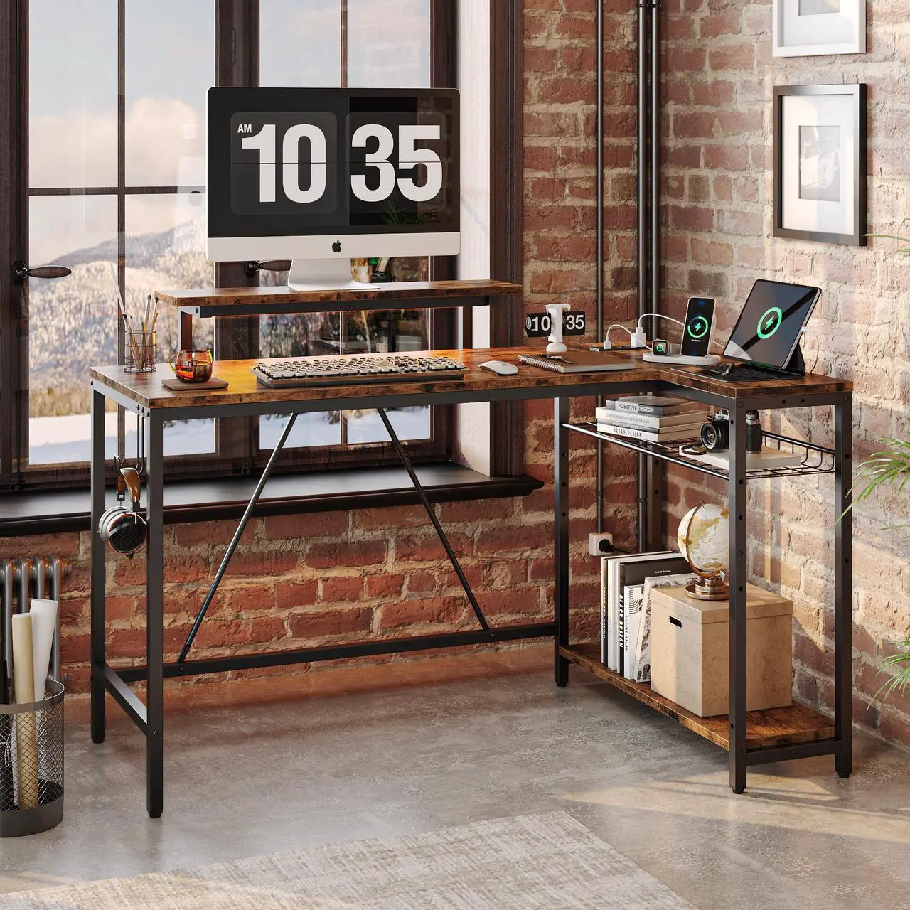 Bestier 52" Gaming Desk with Power Outlet & USB Ports, Reversible Small ...