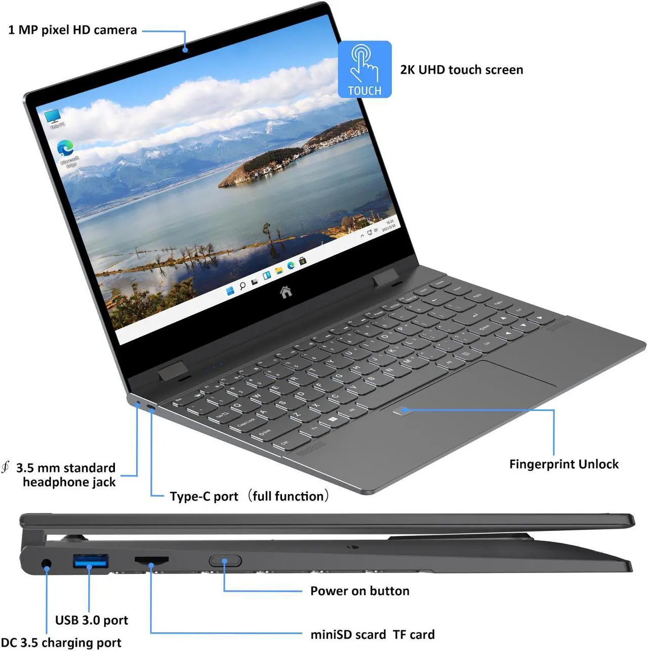 Auusda Touch Screen Laptop 14.1" 2-in-1 Computer, 12GB DDR5 RAM, 512GB ...