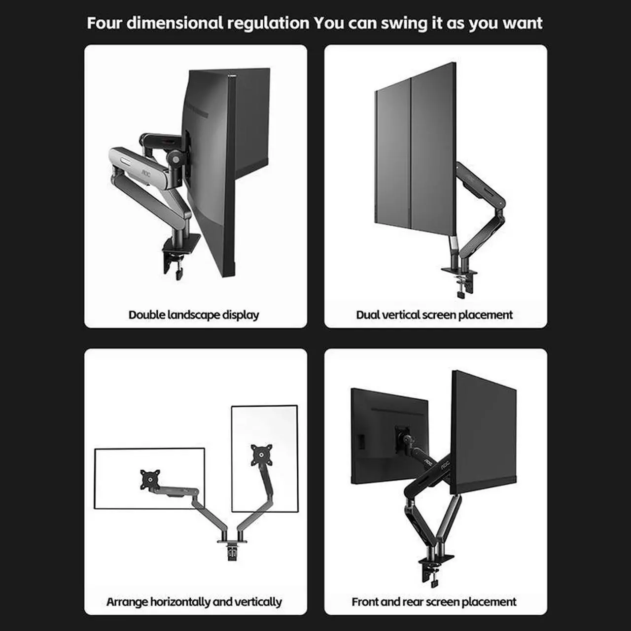 AOC Dual Monitor Arm Desk Stand Adjustable Two Monitor Freestanding ...