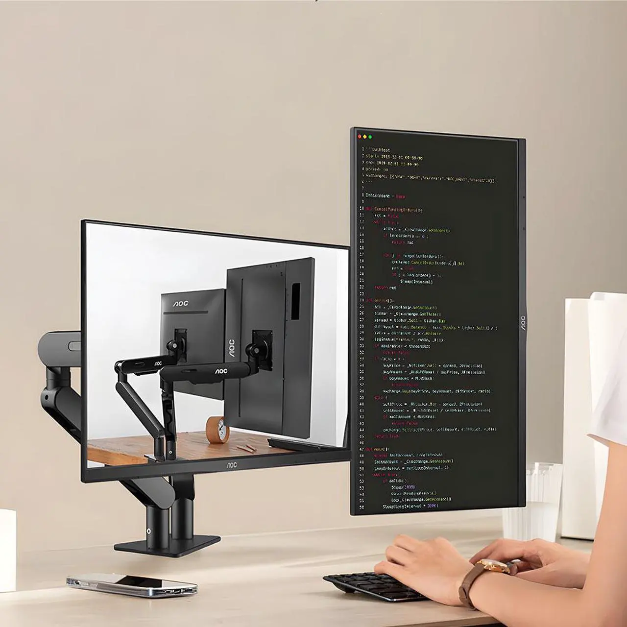 AOC Dual Monitor Arm Desk Stand Adjustable Two Monitor Freestanding ...