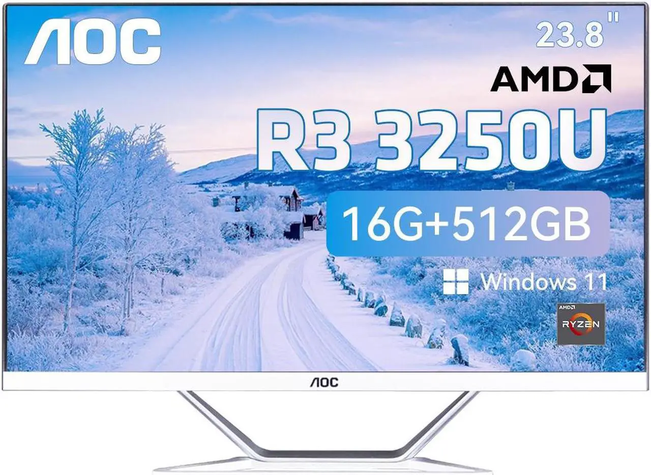 AOC All-in-One PC Business Desktop 23.8" FHD Screen AMD R3 3250U 512 GB ...