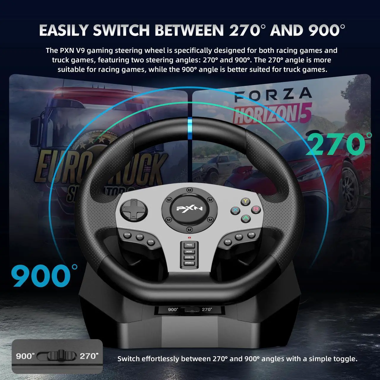PXN Gaming Racing Wheel V9 Xbox Steering Wheel 270/900° Car Simulation ...