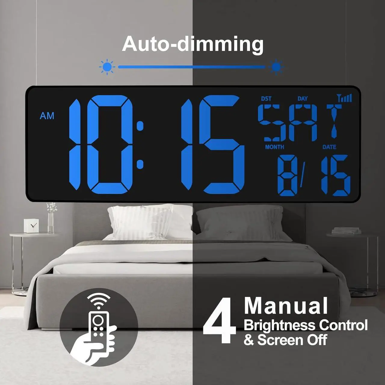 Large Digital Wall Clock WiFi Sync, 16.5 in Large Display Wall Clock ...