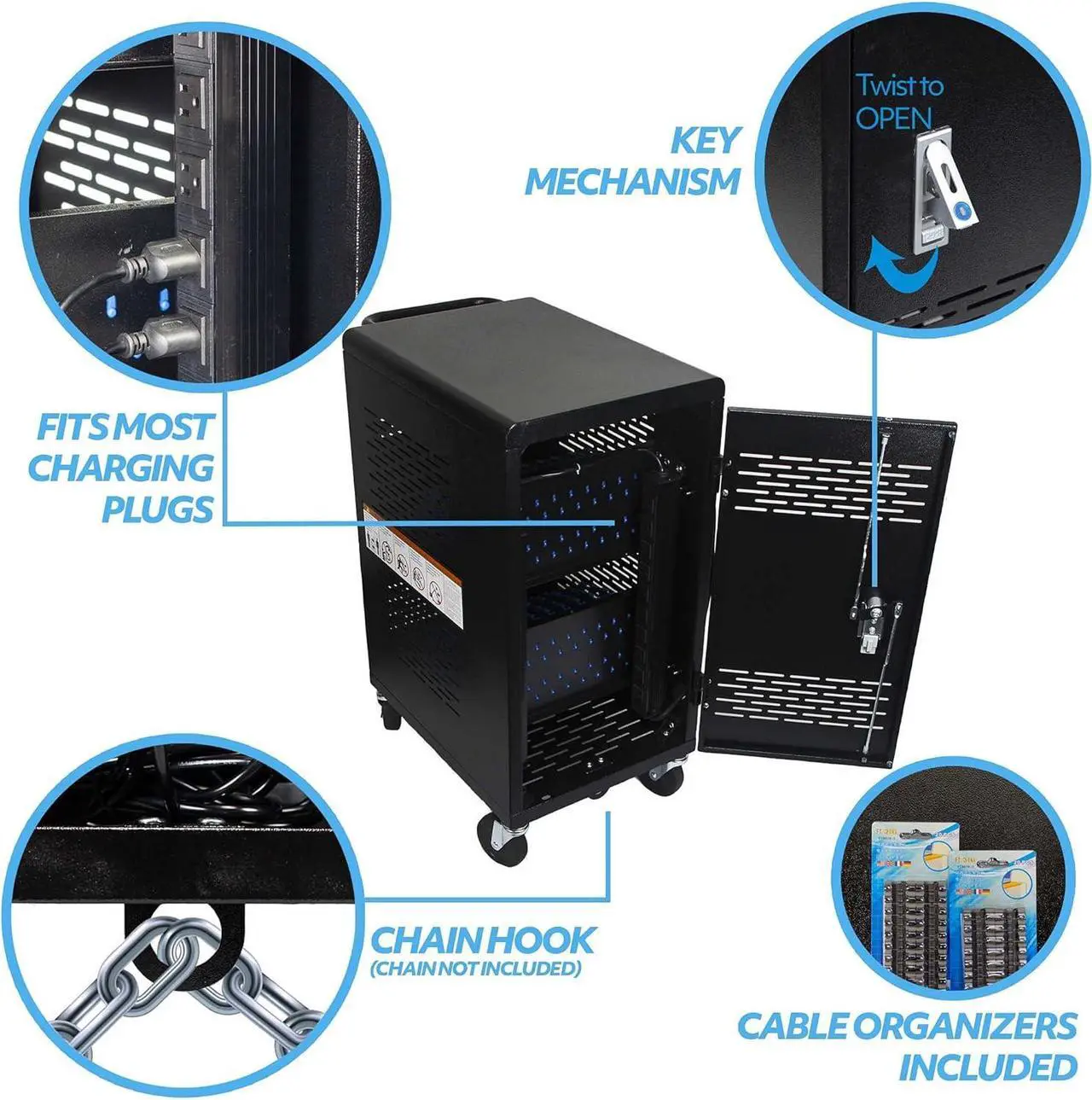 Fully Assembled Charging Cart for 20 Tablets/Laptops up to 14 ...