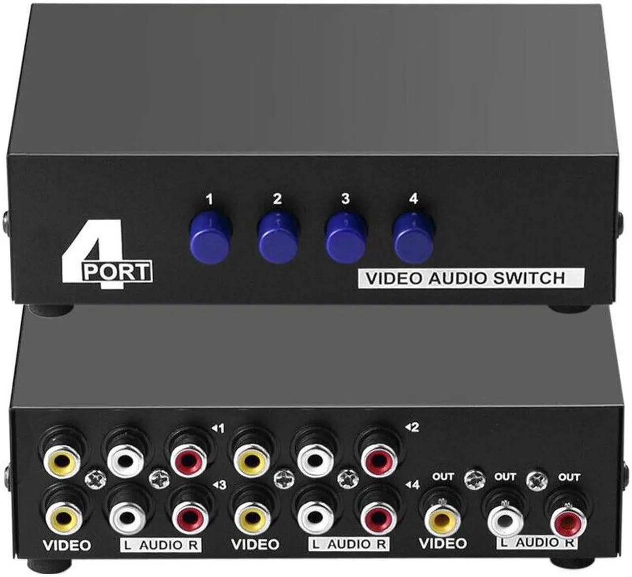 AV Switch Box Composite Selector 4 Port RCA Audio Video 4 In 1 Out To ...