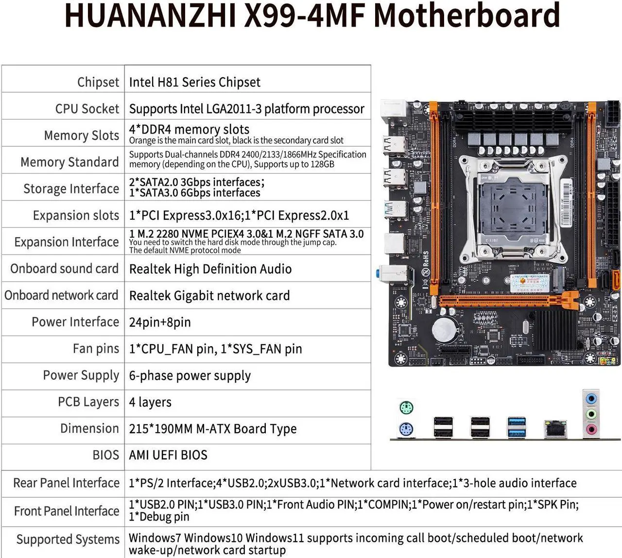 HUANANZHI X99 4MF LGA 2011-3 X99 Motherboard E5 2620 2640 2666 2670 2678 V3 V4 support DDR4 RECC ...