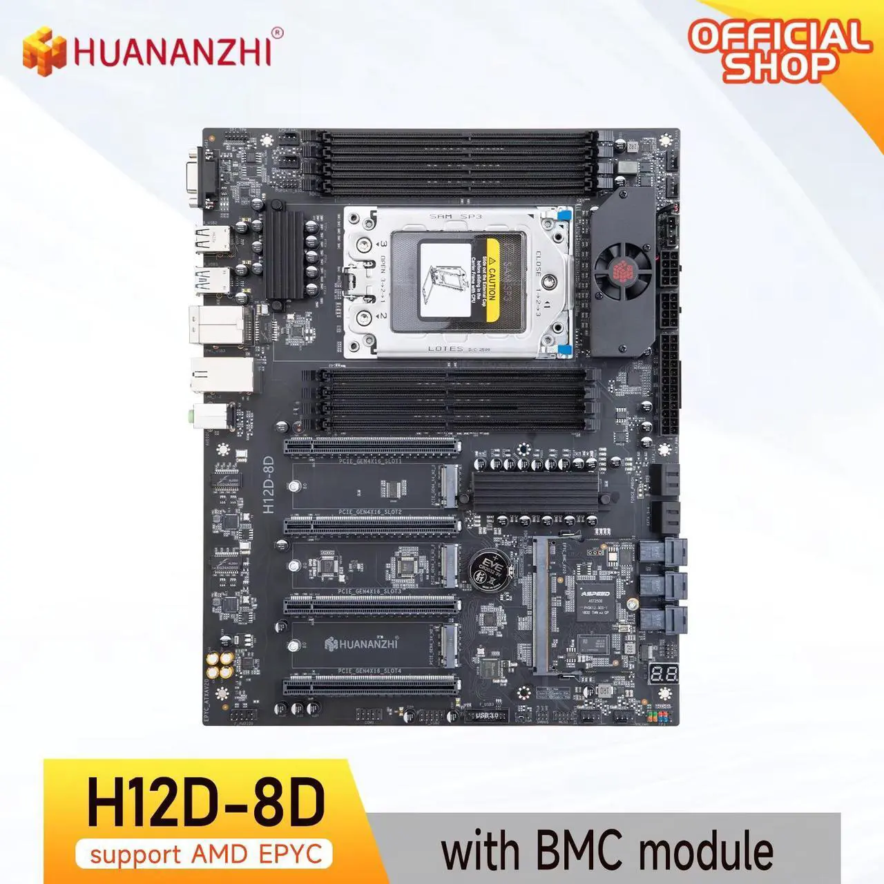 HUANANZHI H12D 8D AMD Motherboard with BMC module support AMD EPYC 7002 7003 series CPU 8 ...