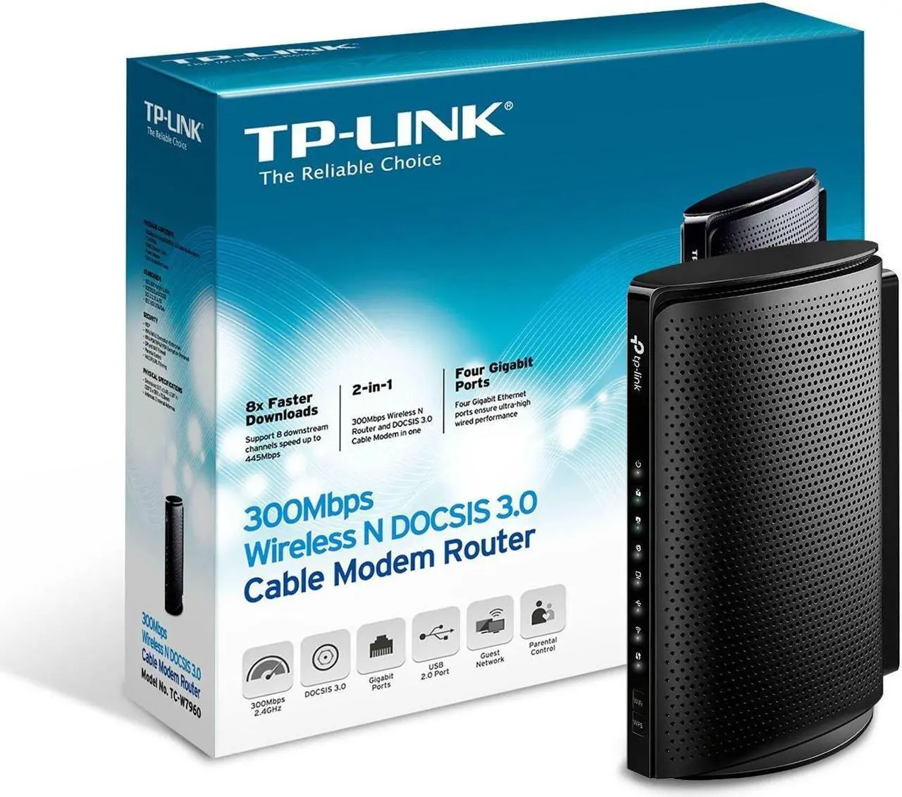 TP-Link TC-W7960 DOCSIS3.0 300Mbps Wireless WiFi Cable Modem Router for ...