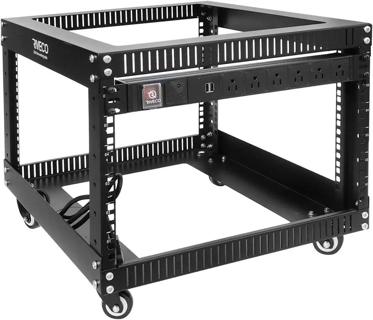 RIVECO 6U Server Rack with Wheels Open Frame Networking Rack+ PDU 8 ...