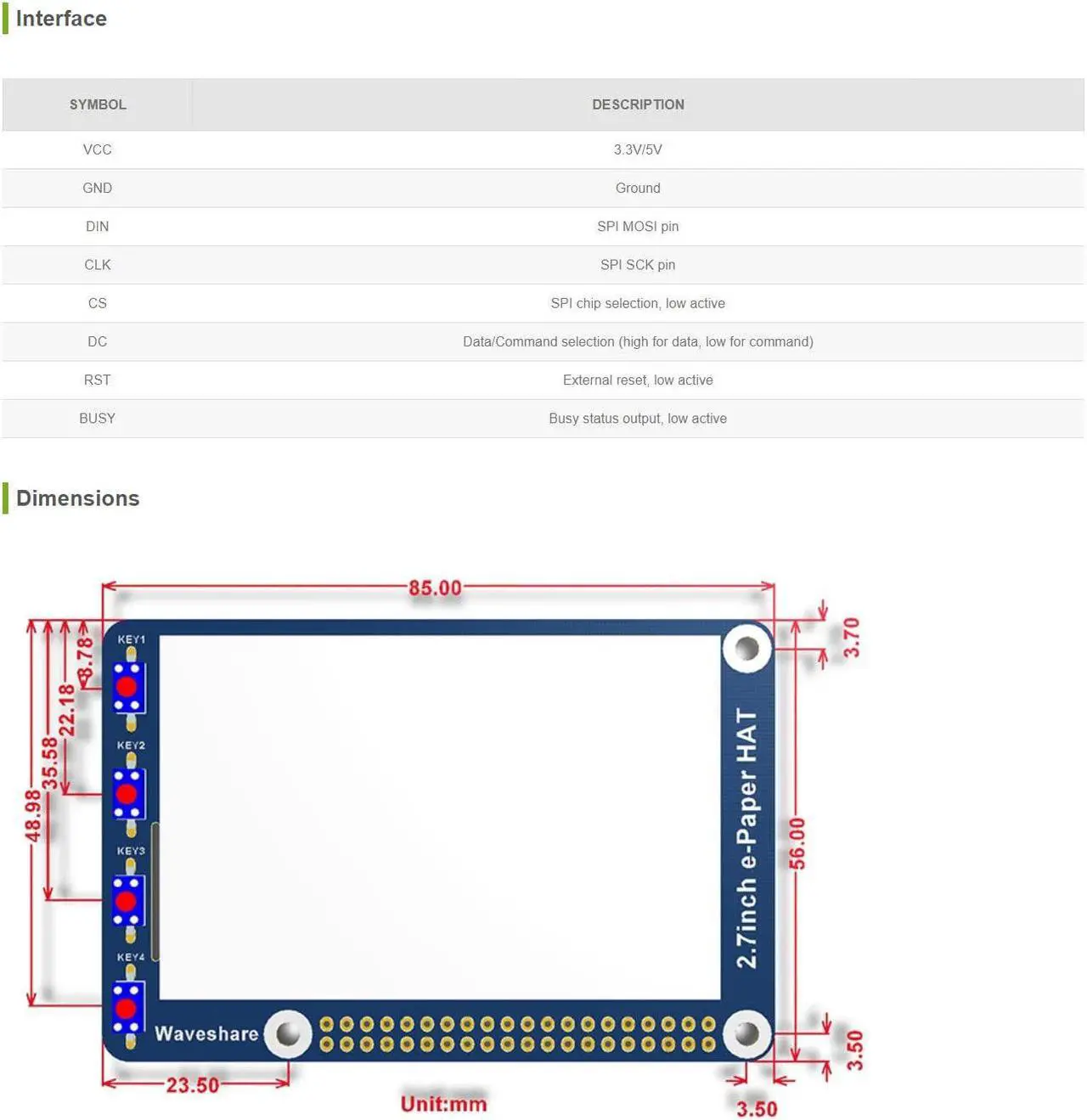 Coolwell Waveshare 2.7inch E-Ink Display HAT Epaper Display 264x176 ...