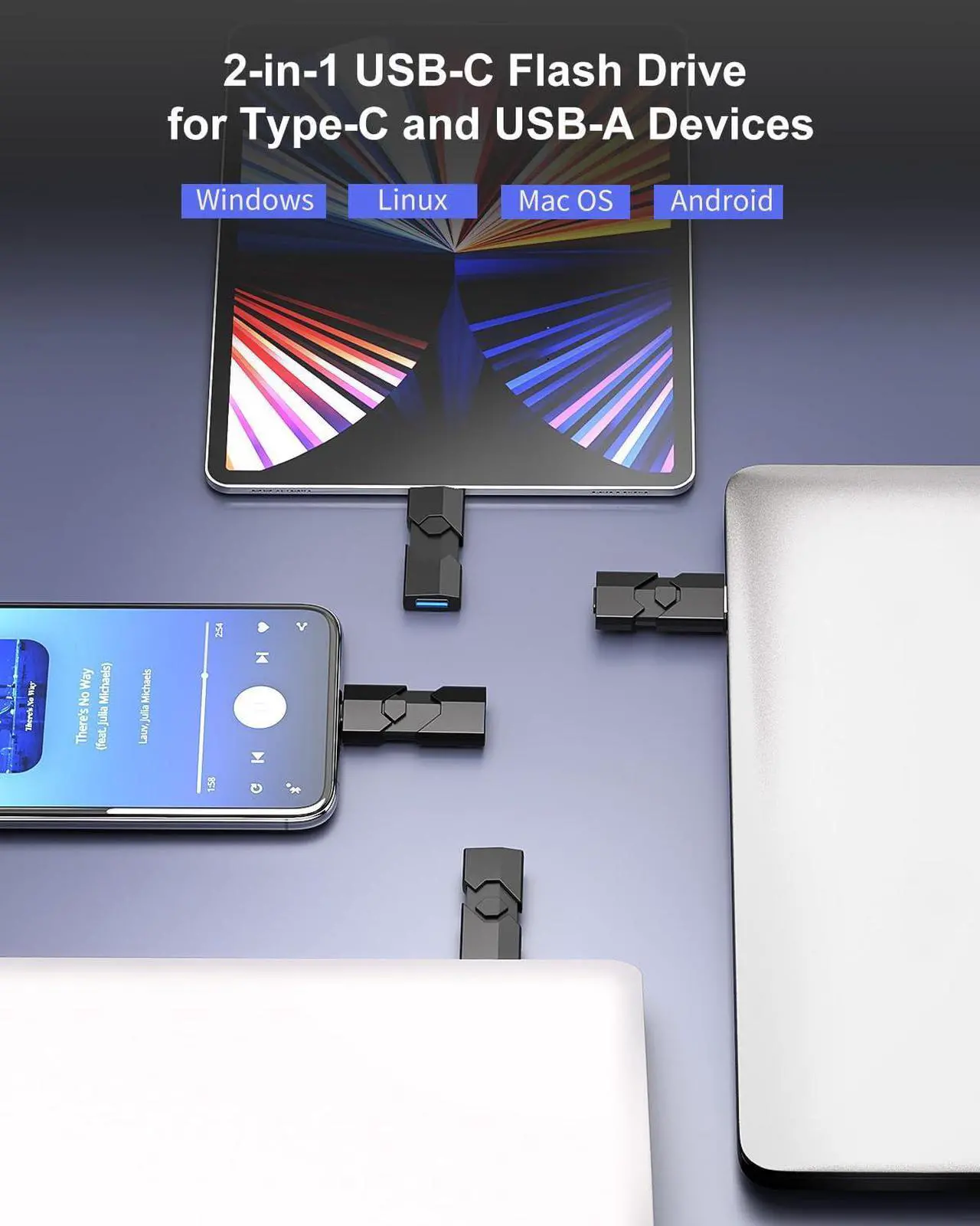 RAOYI 5 Pack 64GB USB C Flash Drive 2 in 1 Type C + USB 3.0 Flash Drive Dual OTG Retractable ...