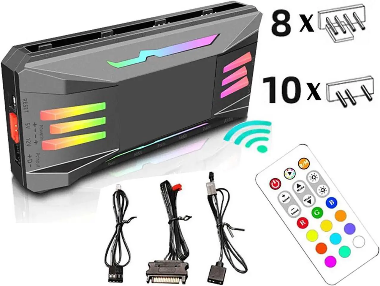 5V 3 Pin ARGB HUB,Pwm Fan Temperature Controller Integrator, Remote ...