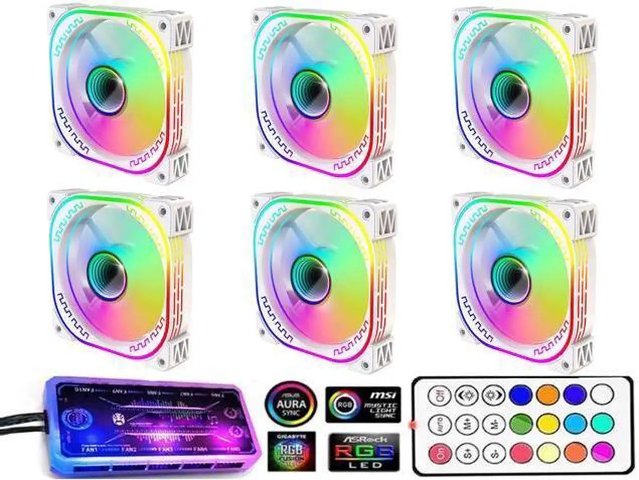 6 Pack ARGB Case Fans with Remote Control,6-Pin High Performance Mirror ...