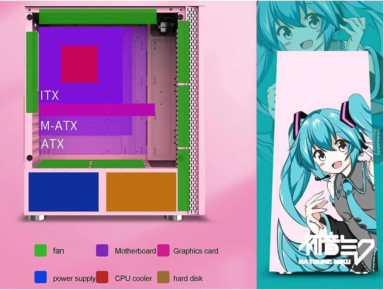 Miku Mid Tower Gaming Computer Tempered Glass Case,with USB3.0, USB2.0 ...