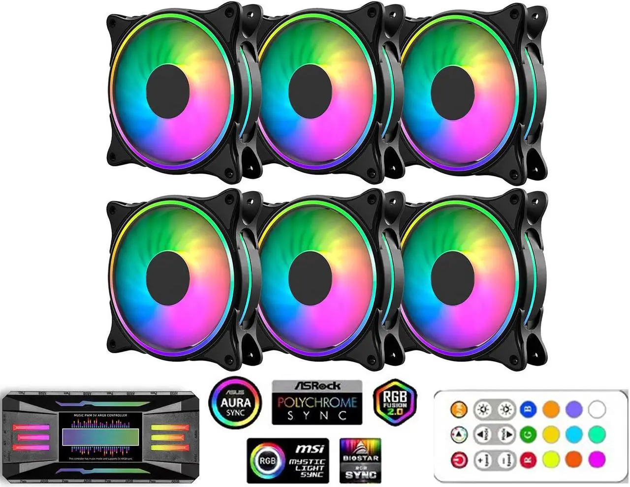 ARGB Case Fans (PWM), 6 pack / 120mm Silent Computer Cooling PC Case ...