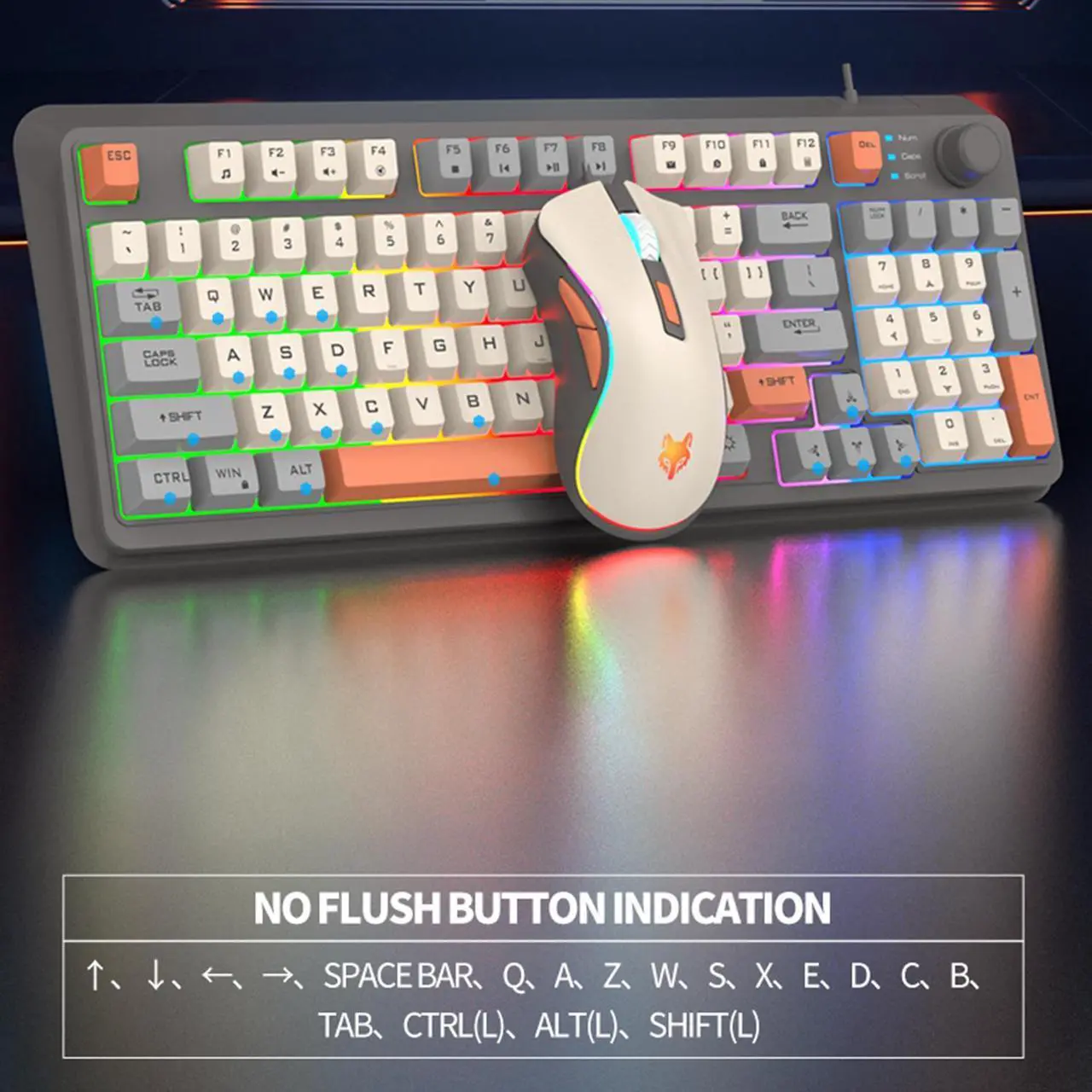 K820 USB Corded Gaming Keyboard and Mouse Kit Colorful Lighting 94 Keys Layout Keypad 3 Color ...