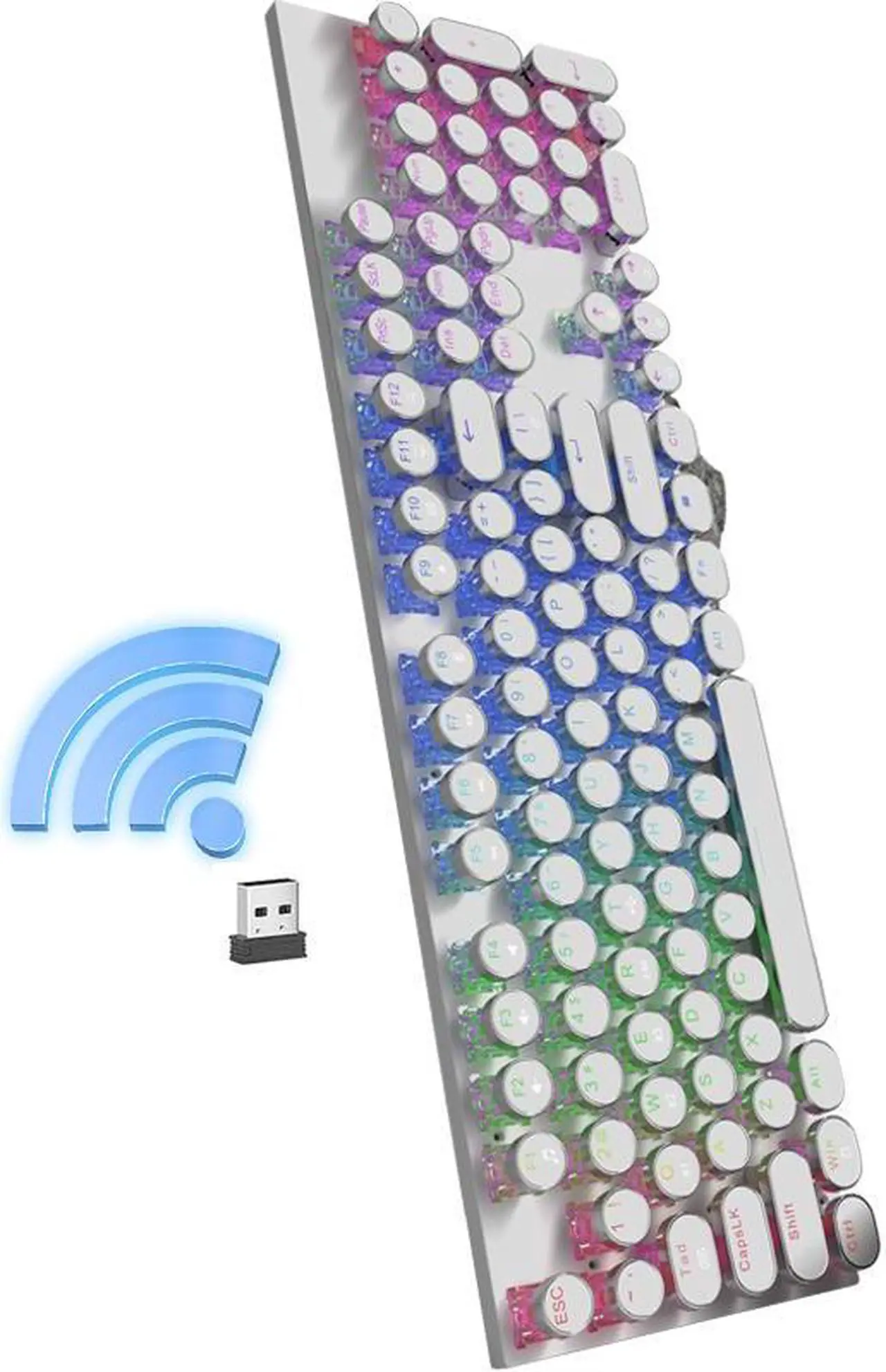 Wireless Punk Typewriter Mechanical BLACK Keyboard Round Keycaps And ...