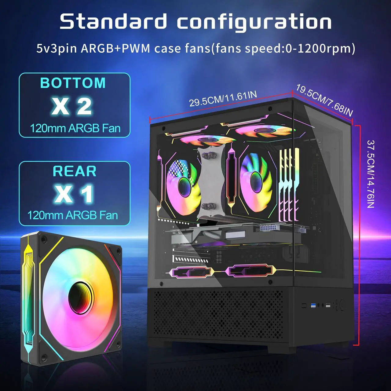 Micro ATX Case, MATX PC Case with 3 X 120mm 3-Pin ARGB Fan Pre ...