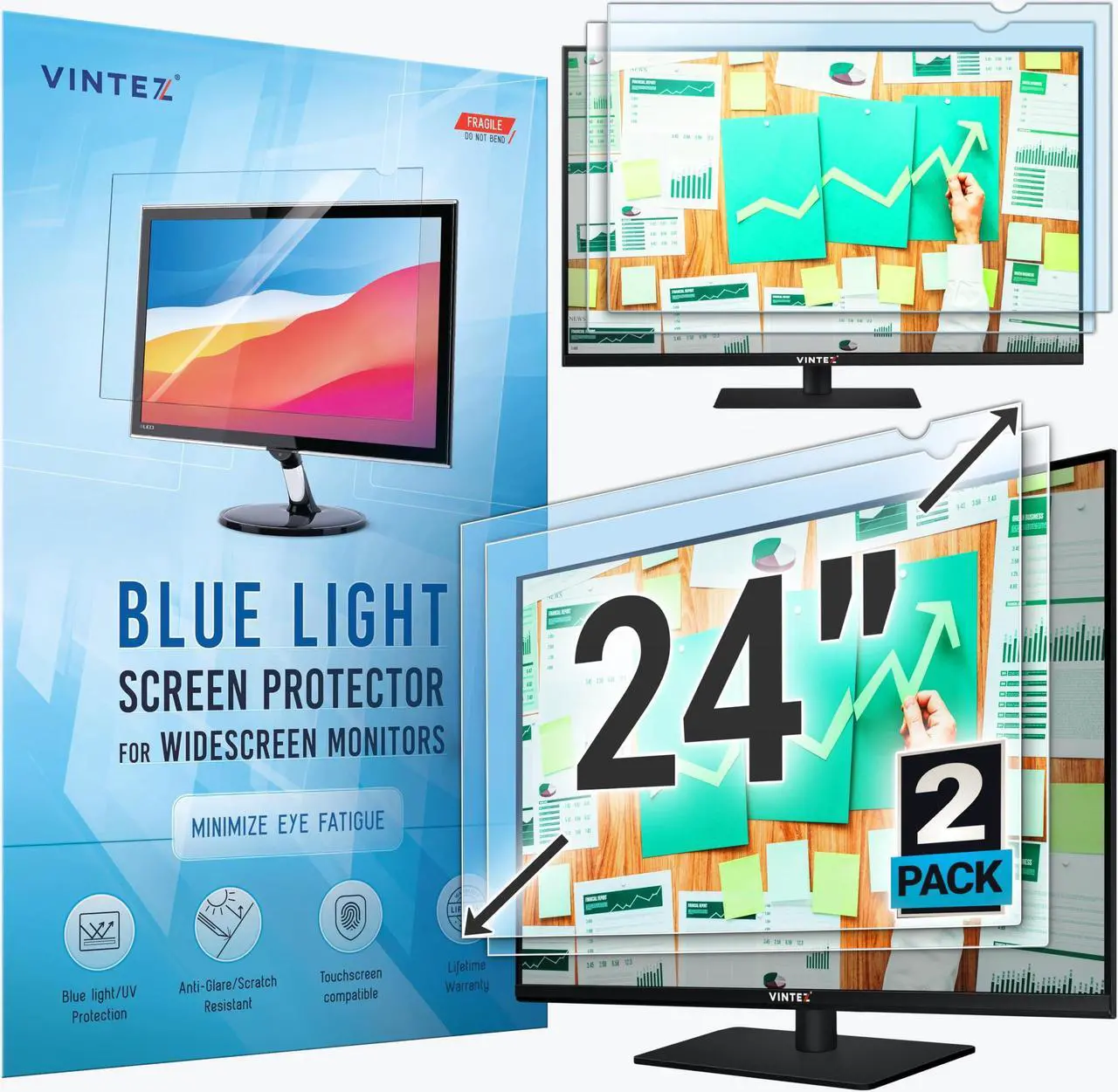 VINTEZ 24 inch [2 Pack] Anti-Glare Blue Light Blocking Screen Protector ...