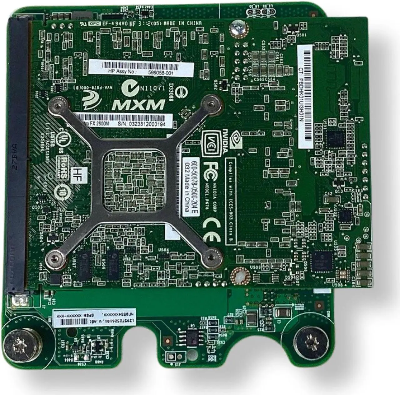 HP Nvidia QUADRO FX2800M MEZZ GRAPHIC ADAPTER CARD 608294-001 599058 ...