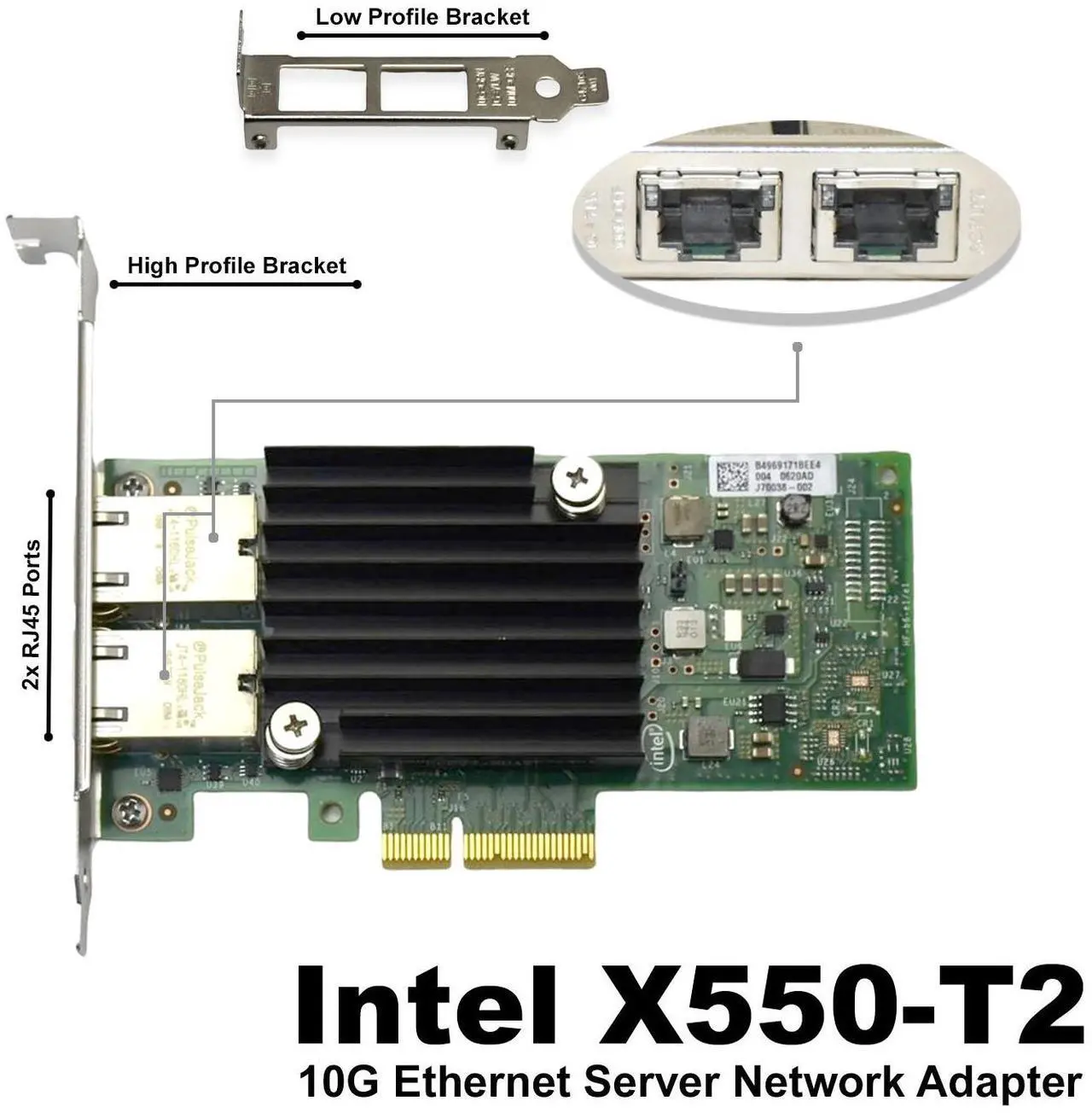 Intel X550-T2BLK Dual Port 10GbE PCIe 3.0 x8 Network Adapter High Profile Server Grade Ethernet ...