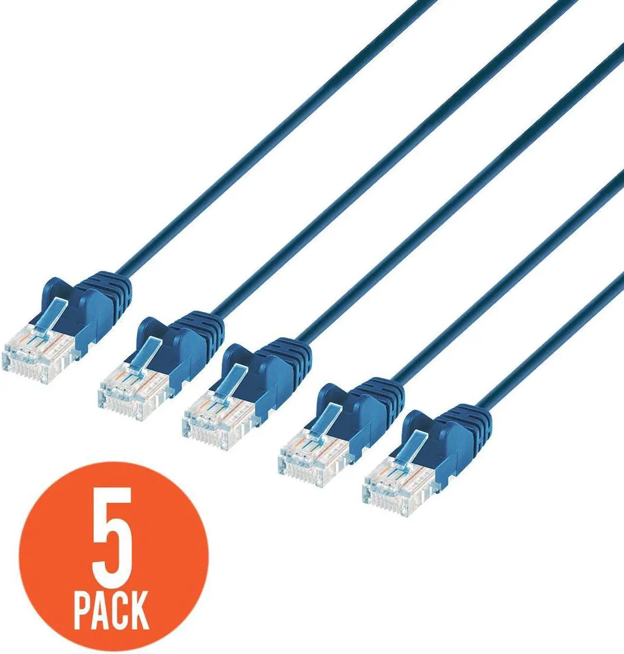 Intellinet Cat6 U/UTP Slim Network Patch Cable, 25 ft., Blue, 5-Pack, 10G, 250 MHz, 100% Copper ...