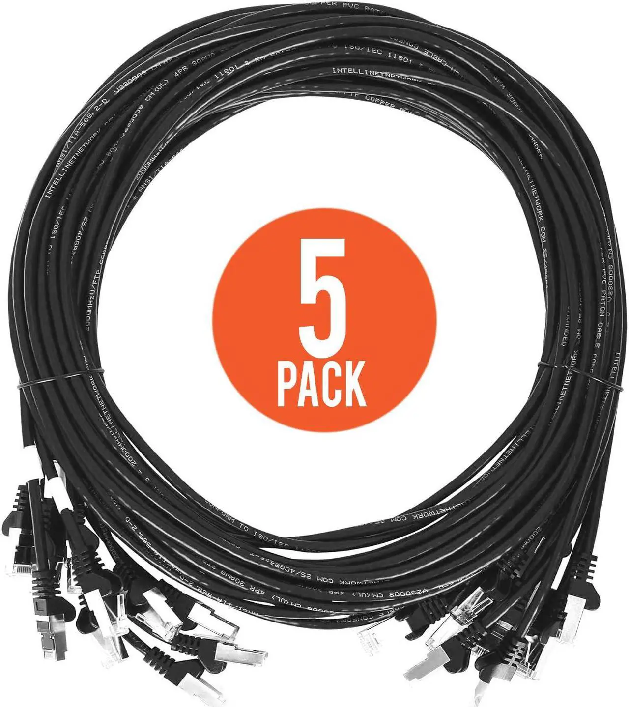 Intellinet Cat6 U/UTP Slim Network Patch Cable, 25 ft., Black, 5-Pack ...