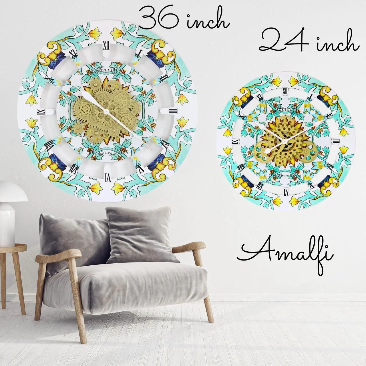 The Gears Clock 36 inches Round Italy Collection Wall Clock with Moving ...