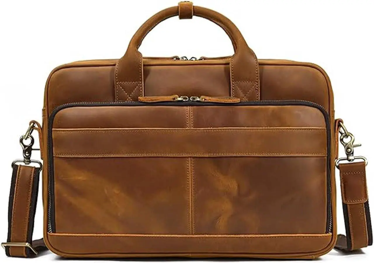 AGDHERSNVX 15.6 Inch Leather Briefcases,Full Grain Leather Laptop ...