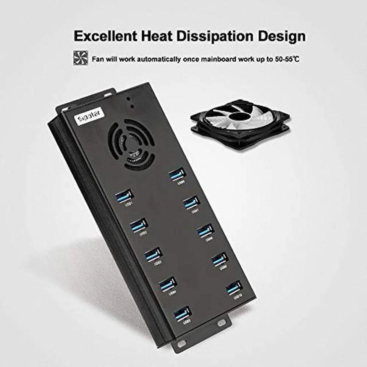 Powered USB Hub 3.0, Sipolar 10-Port USB Hub with 12V 10A Power Adapter ...