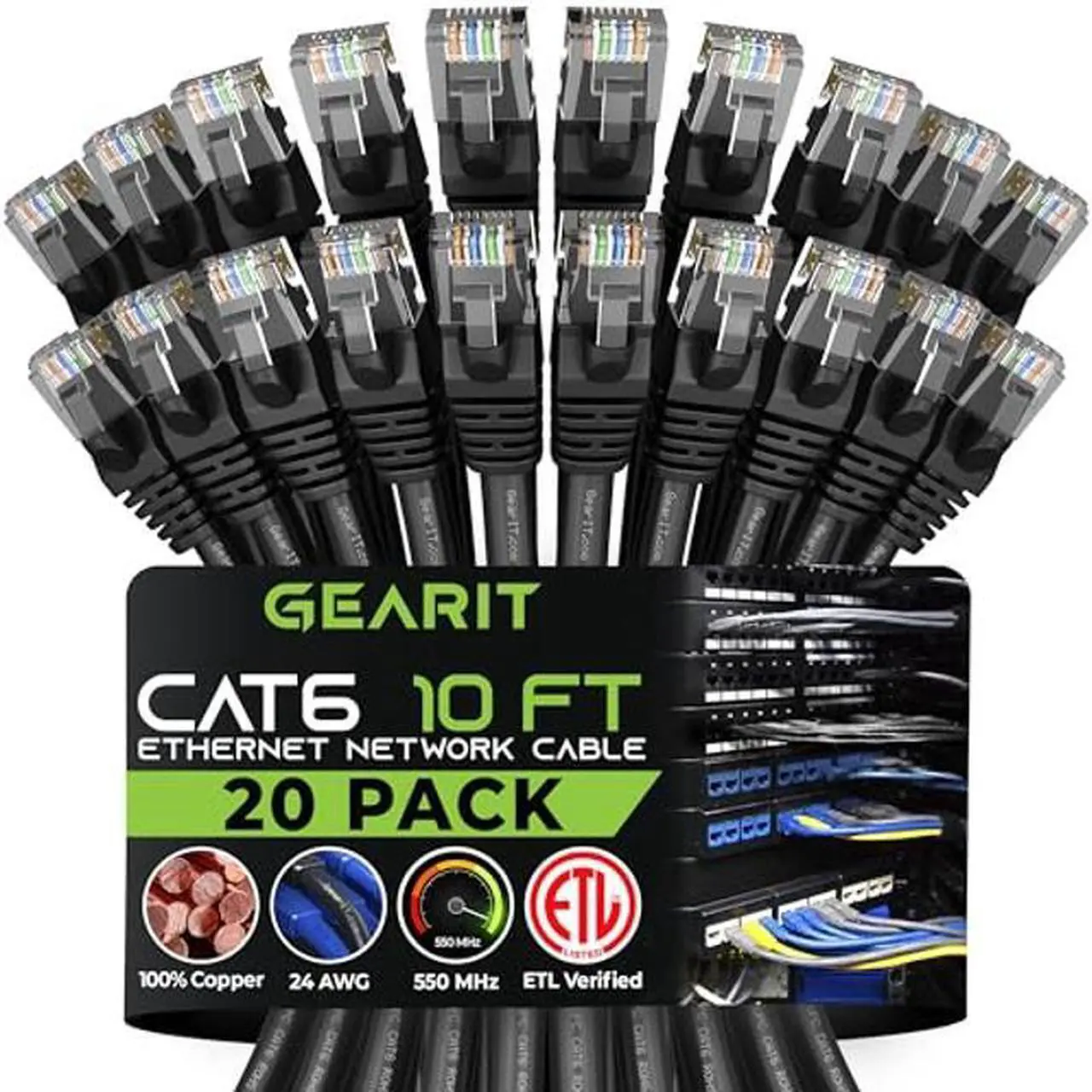 GearIT Cat 6 Ethernet Cable 10 ft (20-Pack) - Cat6 Patch Cable, Cat 6 Patch Cable, Cat6 Cable ...